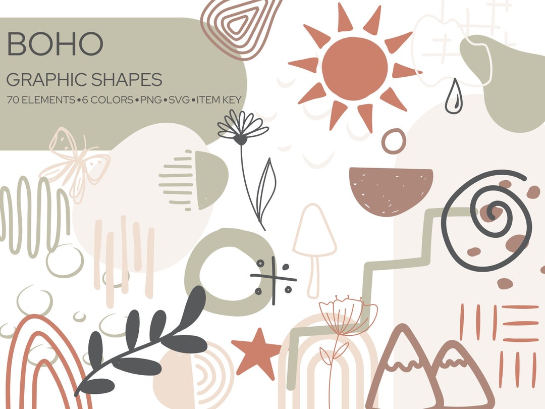 Hand Drawn Boho Shapes, 70 Individual PNG and SVG Files in 6 Colors ...