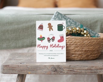 Happy Holidays Dark Family Photo Christmas Card 5x7 Canva Template ...