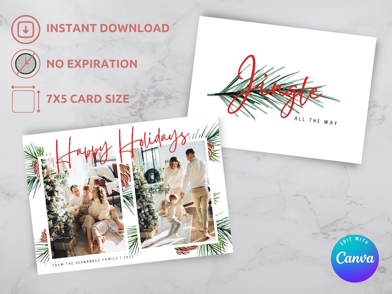Jingle All the Way Christmas Family Two Photo Card Canva Template ...