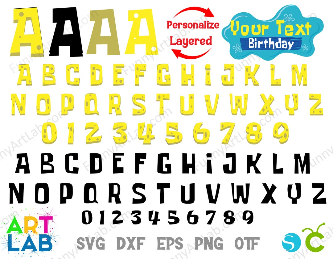 Sponge Letters Svg Layered, Sponge Font Otf, Fan Art License, Birthday ...