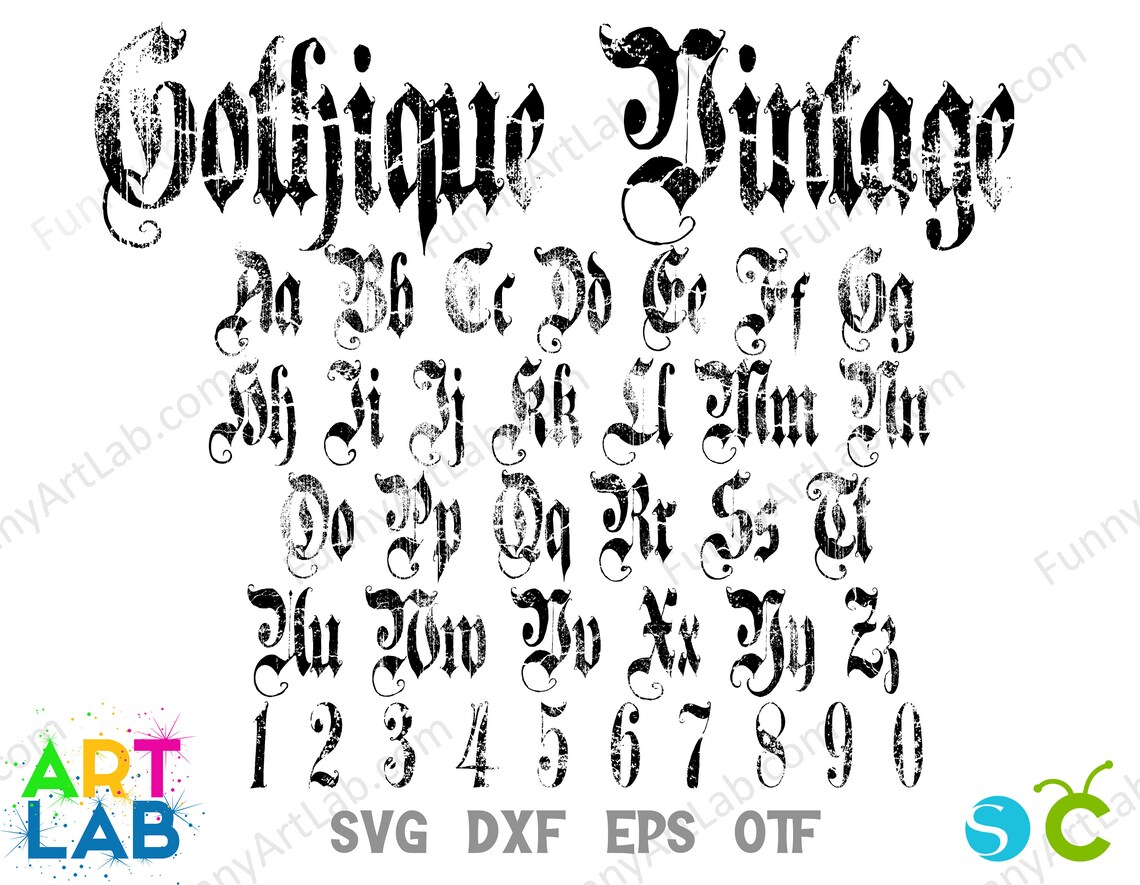 Gothique Font Otf, Vintage Font Svg, Gothique Letters Svg, Distressed ...