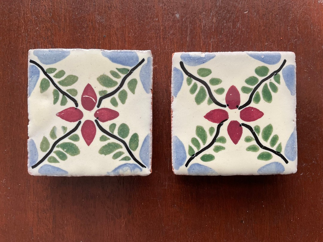 2 Hand Painted Mexican Talavera Tile 2x2 Magnets Blue Maroon - Etsy
