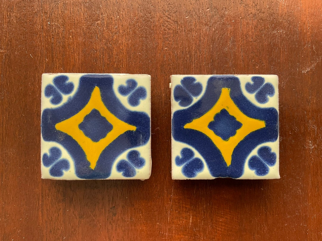 2 Hand Painted Mexican Talavera Tile 2x2 Magnets Blue & Yellow - Etsy