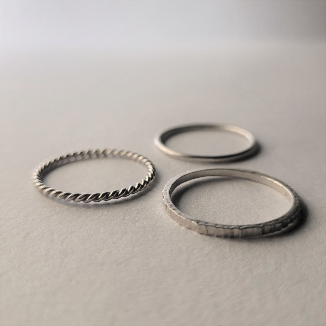 Stackable Minimalist Silver Ring Set, Handmade Stacking Rings for Women ...