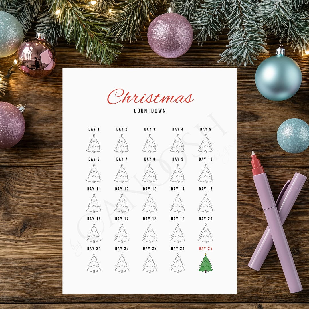Christmas Countdown Coloring Page, Printable Xmas Advent Calendar ...