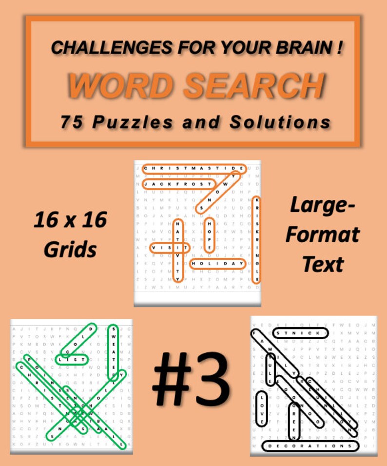 75 Word Search Puzzles # 3 - Challenges for Your Brain! - Etsy