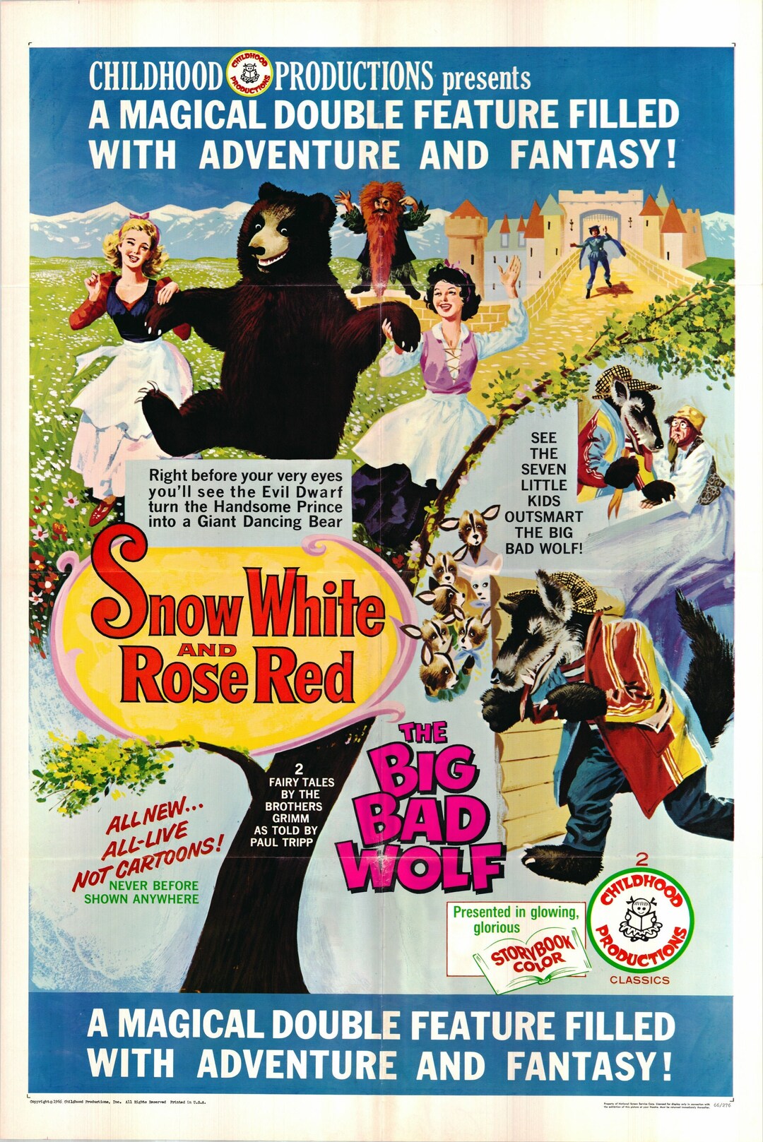 Snow White and Rose Red the Big Bad Wolf 1966 One Sheet Poster Folded ...
