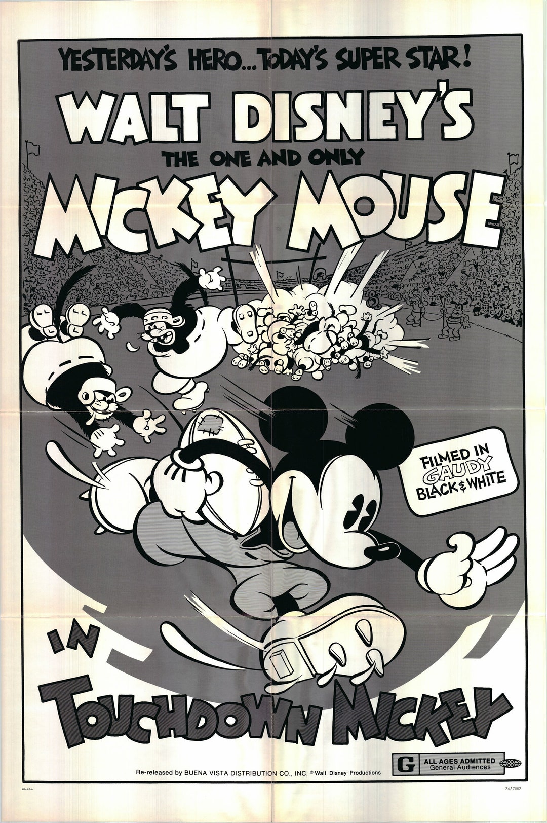 Touchdown Mickey 1974R One Sheet Poster Folded - Etsy