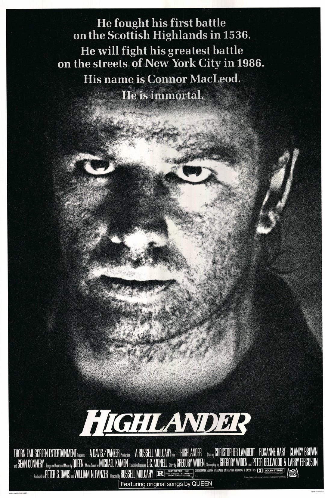Highlander black and White 1986 International One Sheet Poster - Etsy