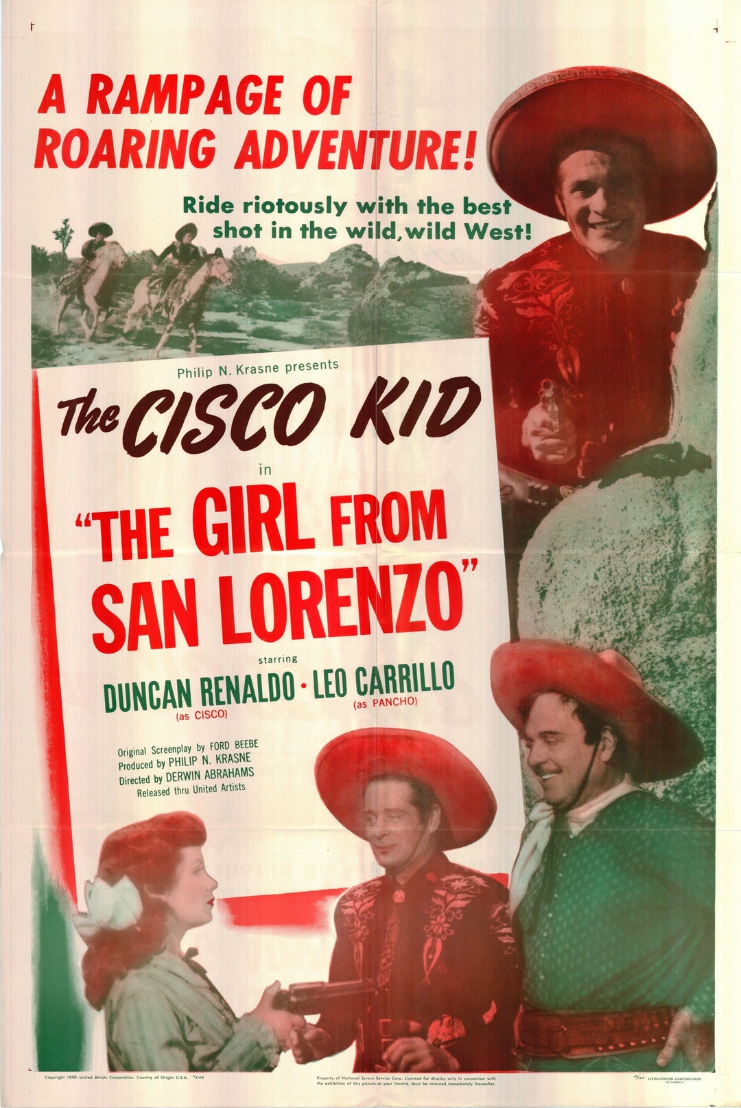The Cisco Kid: the Girl From San Lorenzo 1950 One Sheet Poster Folded - Etsy