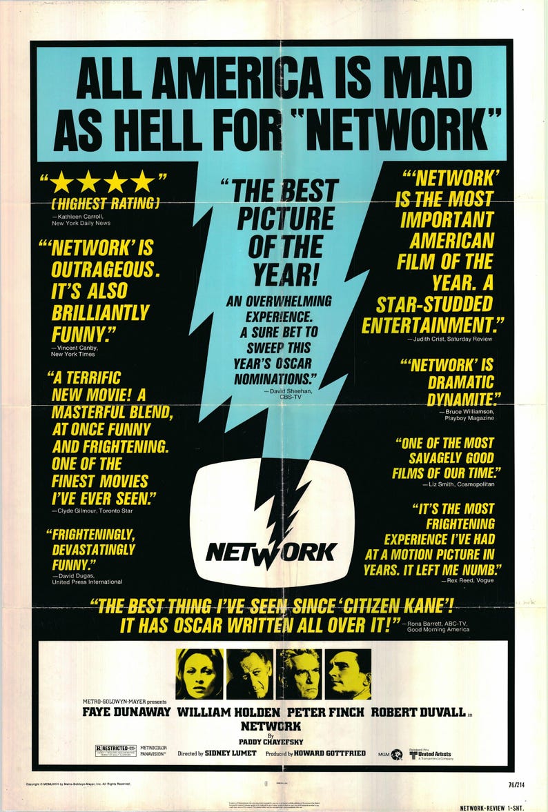 Network 1976 Review Version One Sheet Poster Folded - Etsy