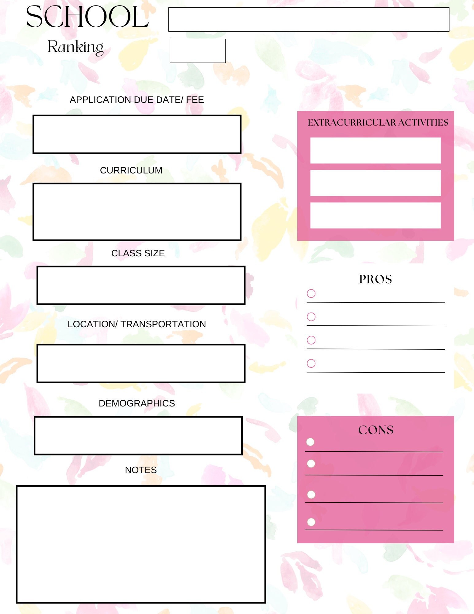 SCHOOL ADMISSIONS RANKING Sheet - Etsy