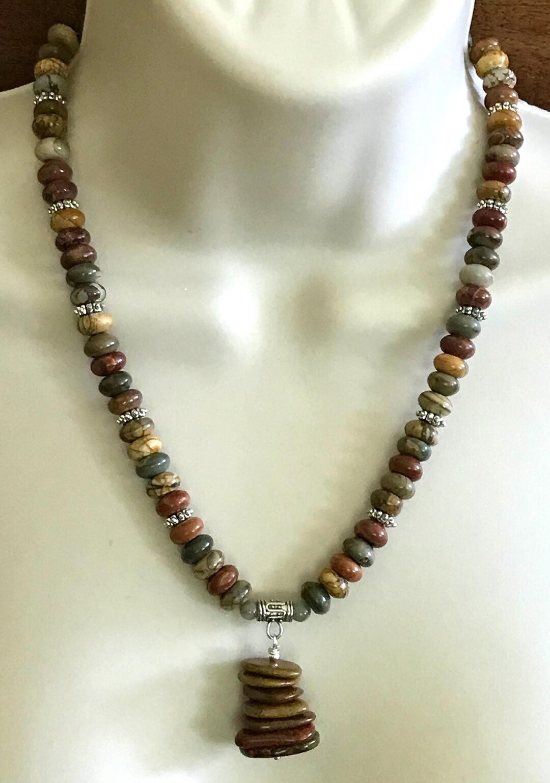 Autumn Jasper Gemstone Necklace: Silver Beads, Earthy Pendant - Etsy