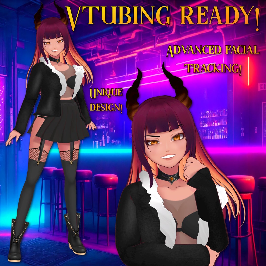 Vtubing Ready Demon Woman / Tiefling / Succubus Model! **ADVANCED FACIAL TRACKING** Unique ...