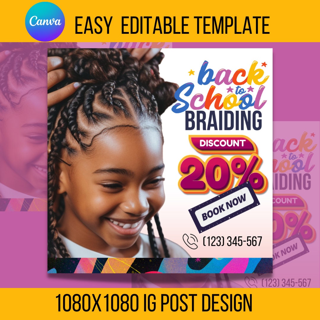 DIY Flyer for Kids Braiding Business Braid Special Design Template Back ...