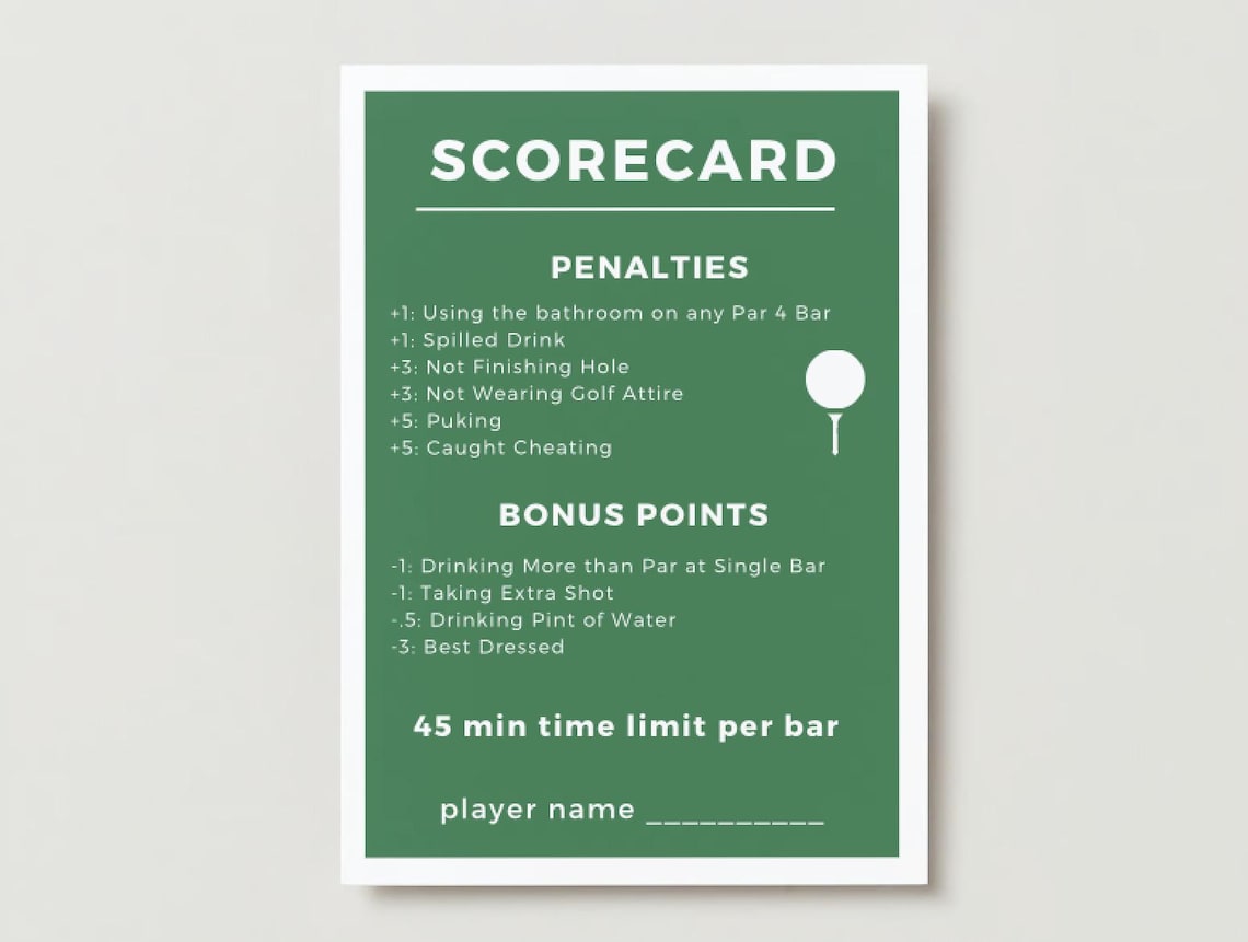 Customizable Bar Golf Scorecard - Perfect for Parties & Pub Crawls - Etsy