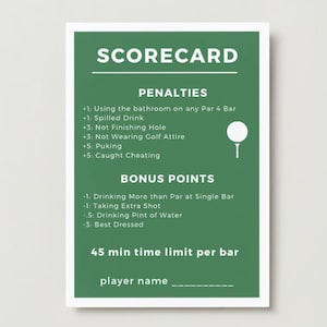 Customizable Bar Golf Scorecard - Perfect for Parties & Pub Crawls - Etsy