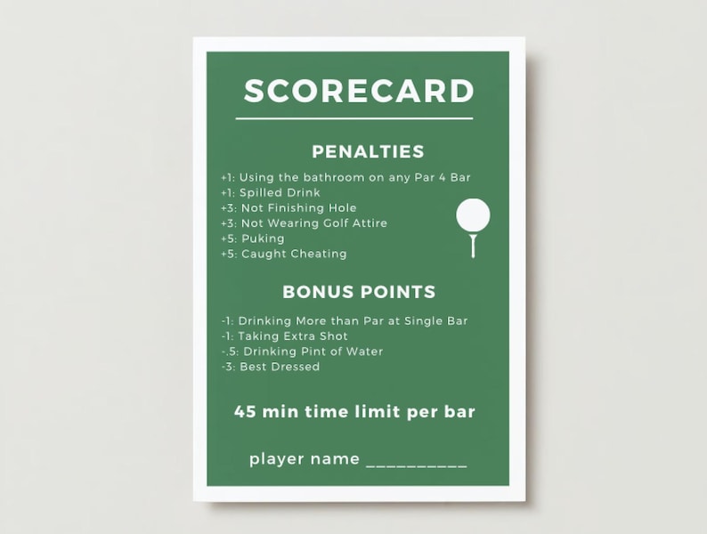 Customizable Bar Golf Scorecard - Perfect for Parties & Pub Crawls - Etsy