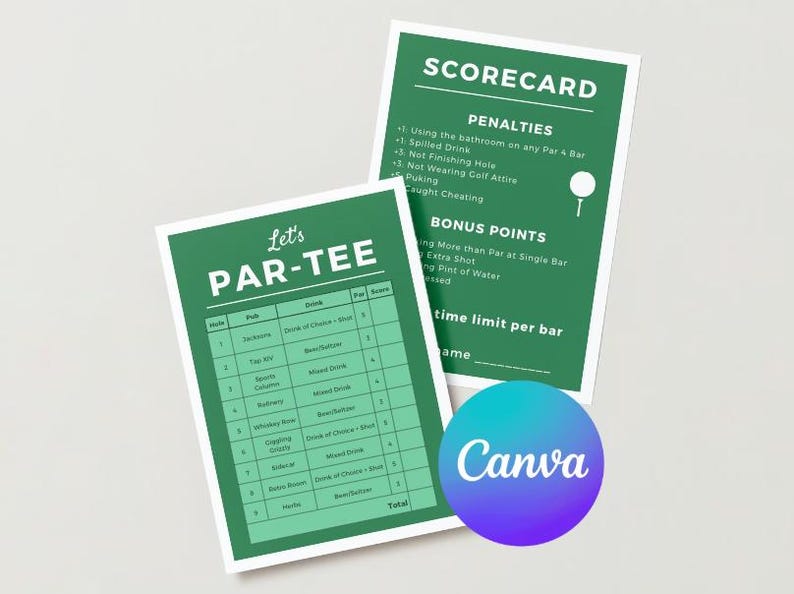 Customizable Bar Golf Scorecard - Perfect for Parties & Pub Crawls - Etsy