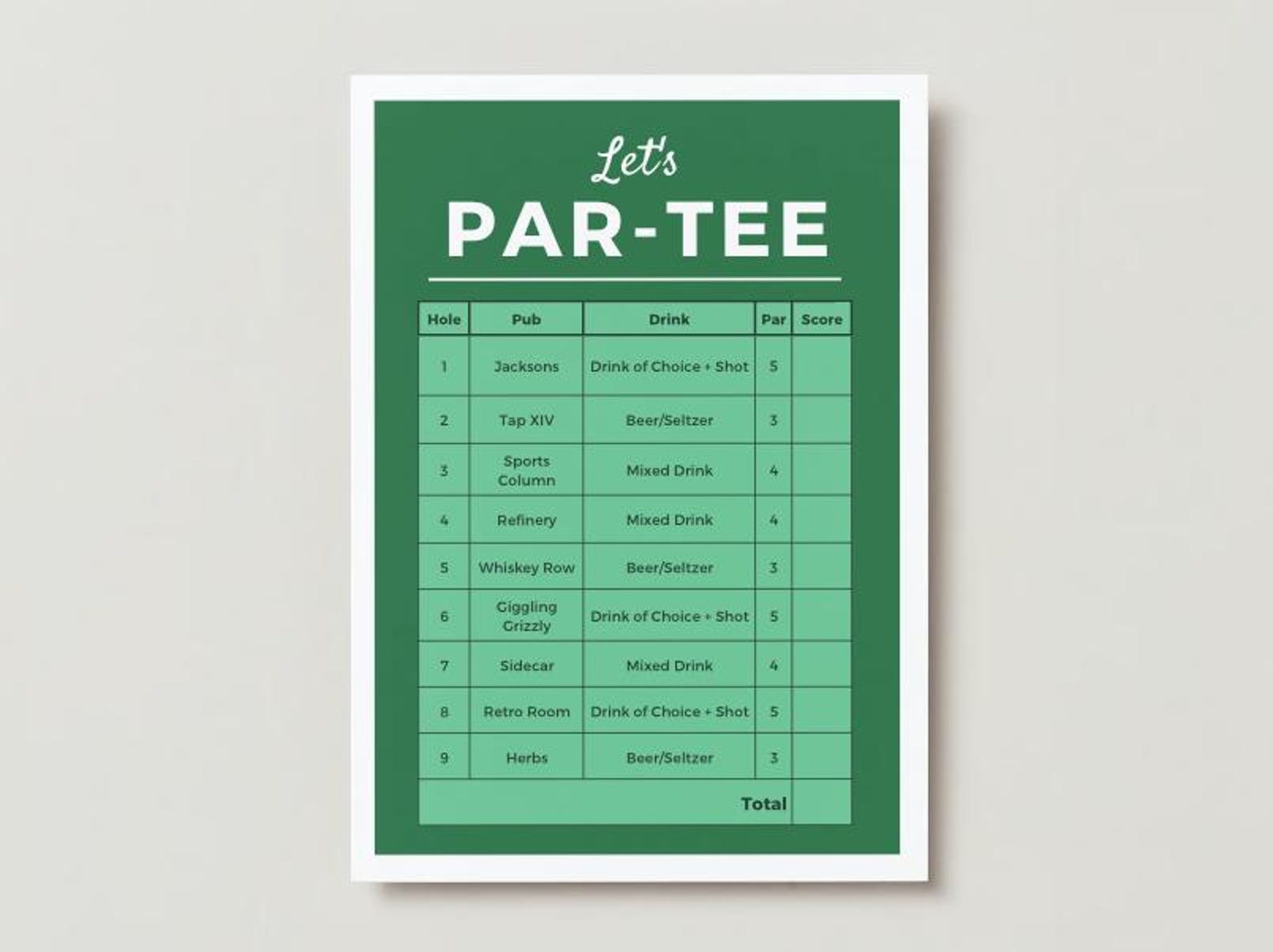 Customizable Bar Golf Scorecard - Perfect for Parties & Pub Crawls - Etsy
