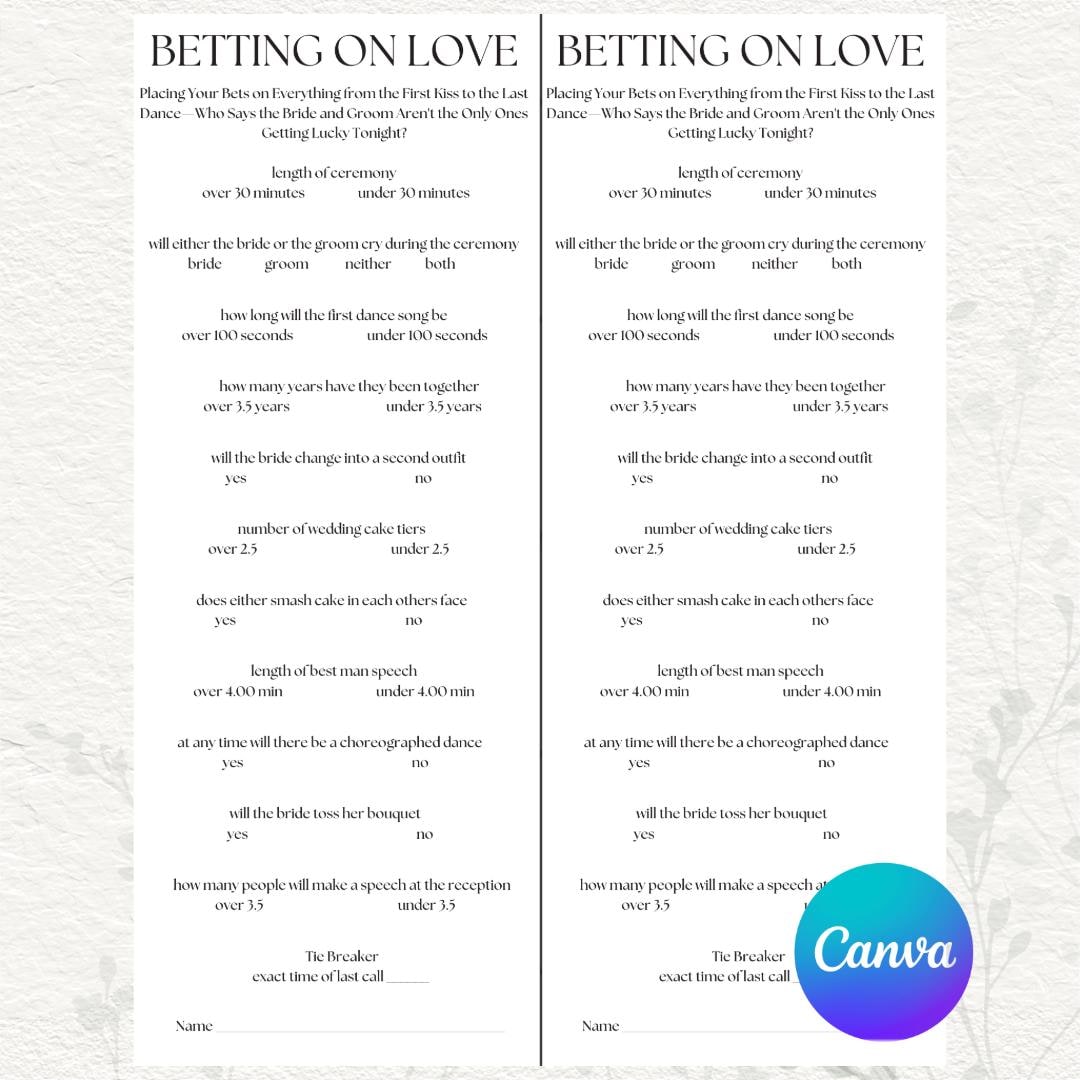 Wedding Prop Bet Sheet - Editable Canva Template - Etsy
