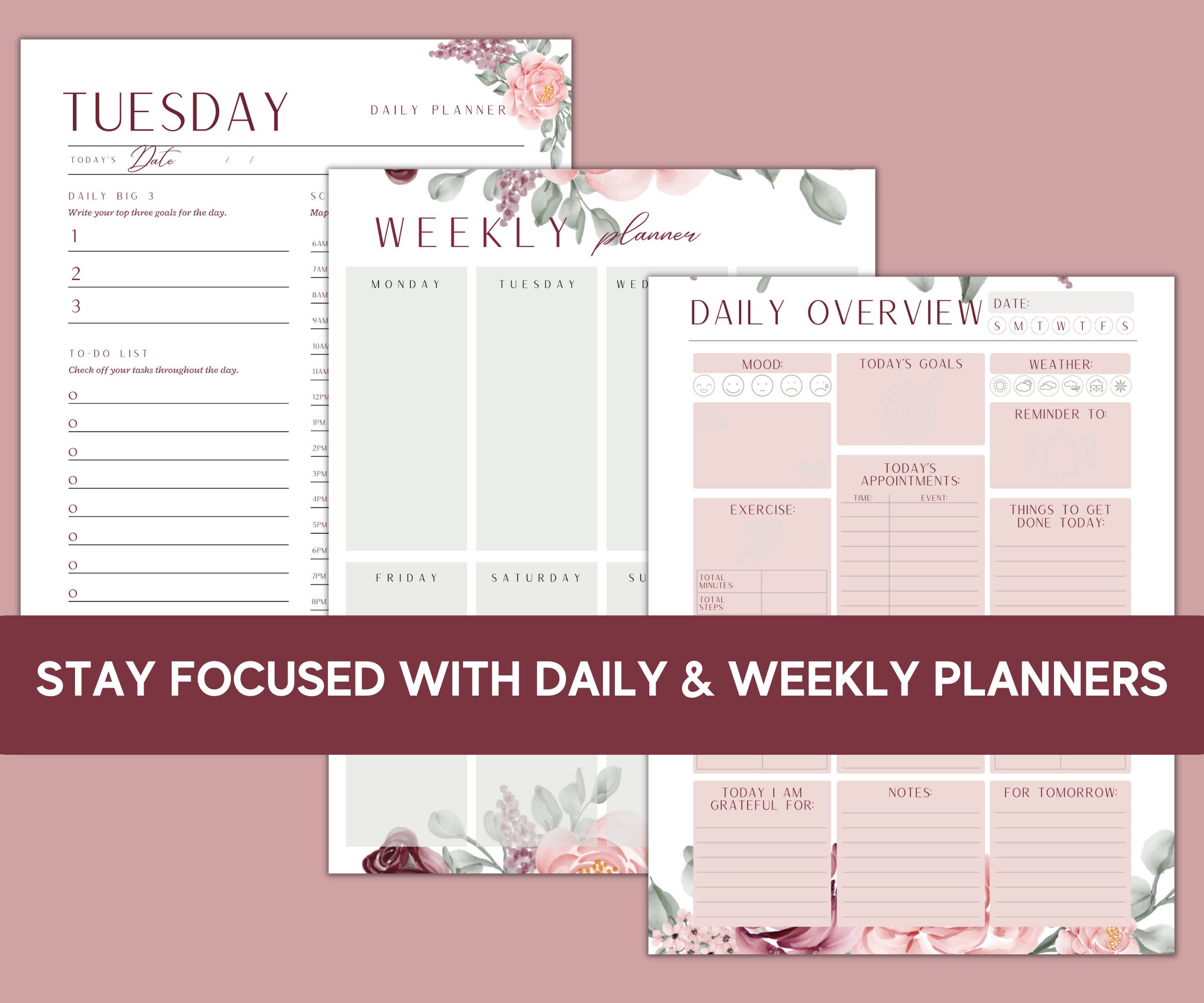Printable 2023 Calendar and Personal Planner- Red Floral Print - Etsy