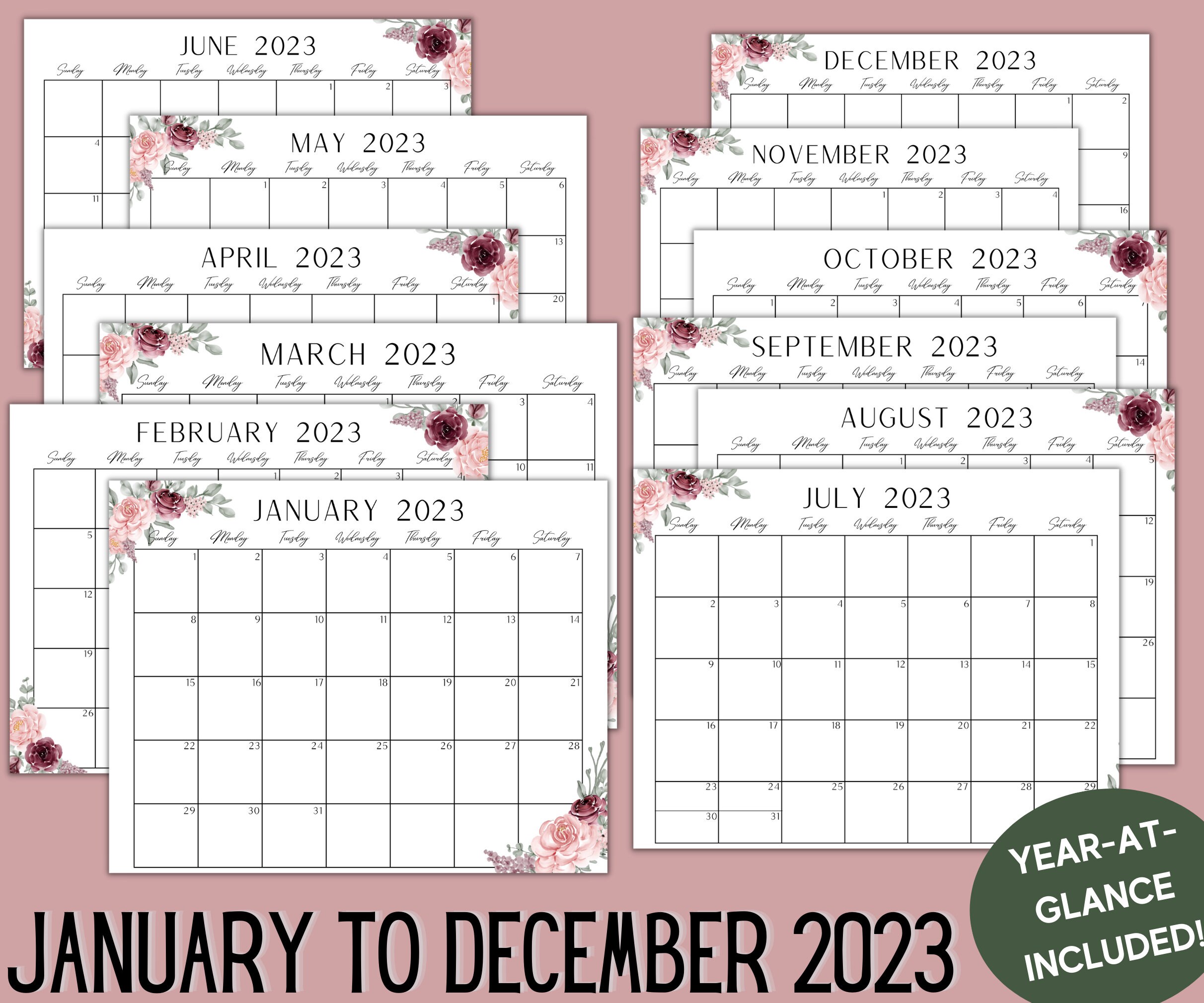 Printable 2023 Calendar and Personal Planner- Red Floral Print - Etsy
