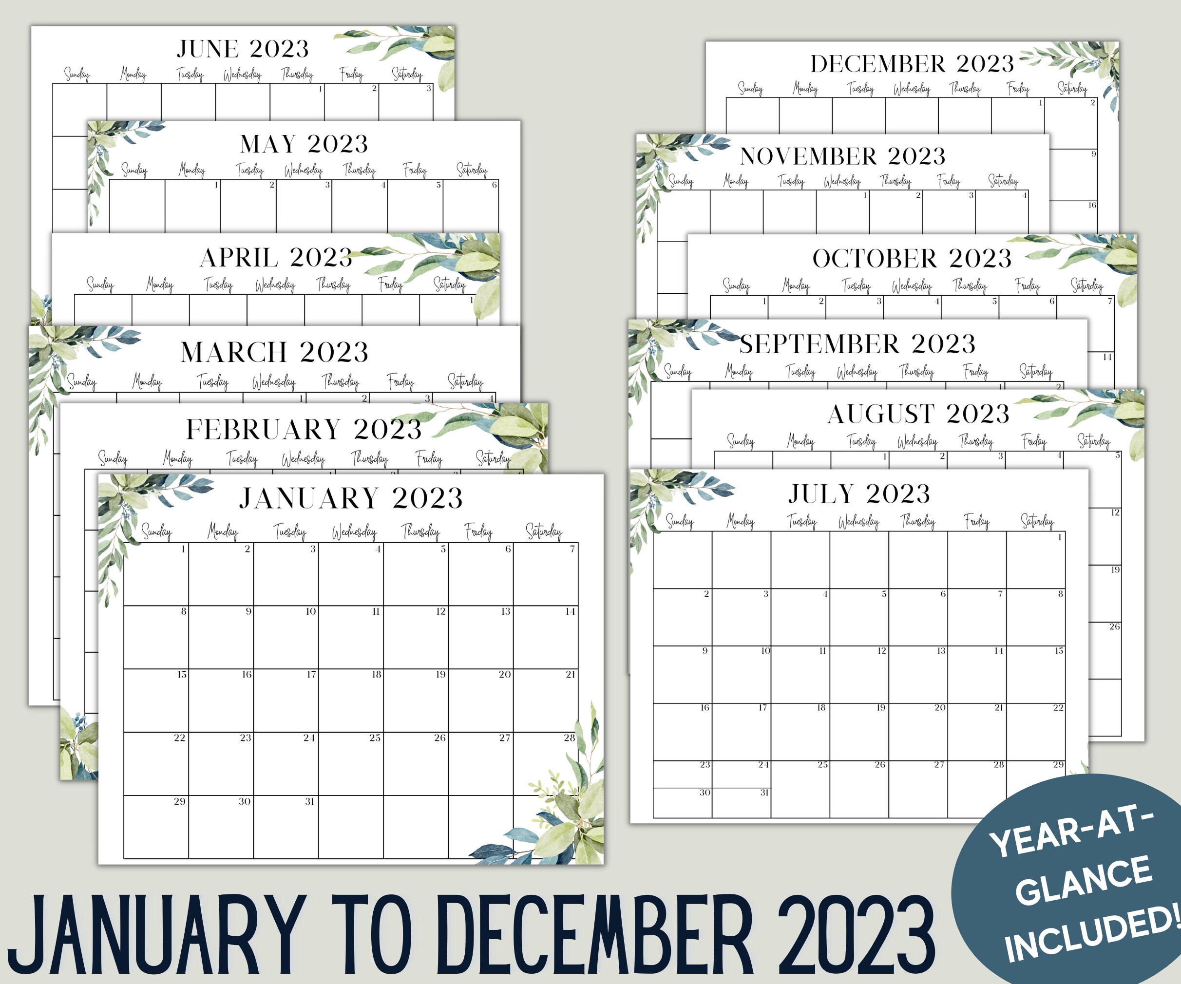 Printable 2023 Calendar and Personal Planner- Green Floral Print - Etsy