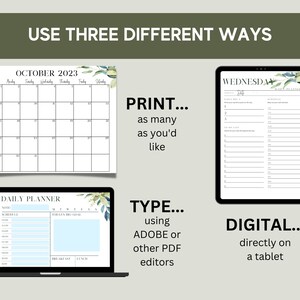 Printable 2023 Calendar and Personal Planner- Green Floral Print - Etsy