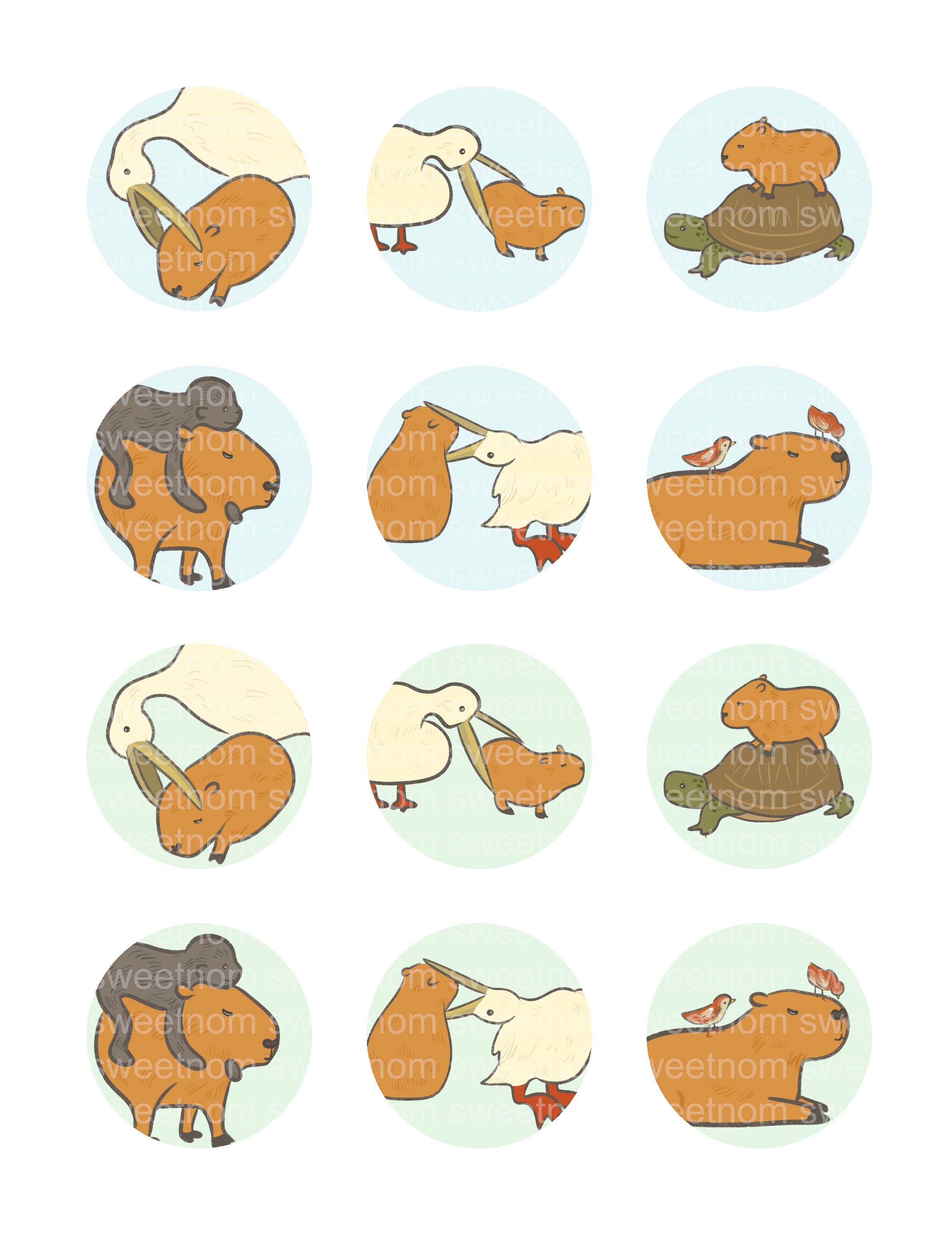 DIGITAL Capybara & Friends(?) Cupcake Toppers 2" Round Instant Download ...