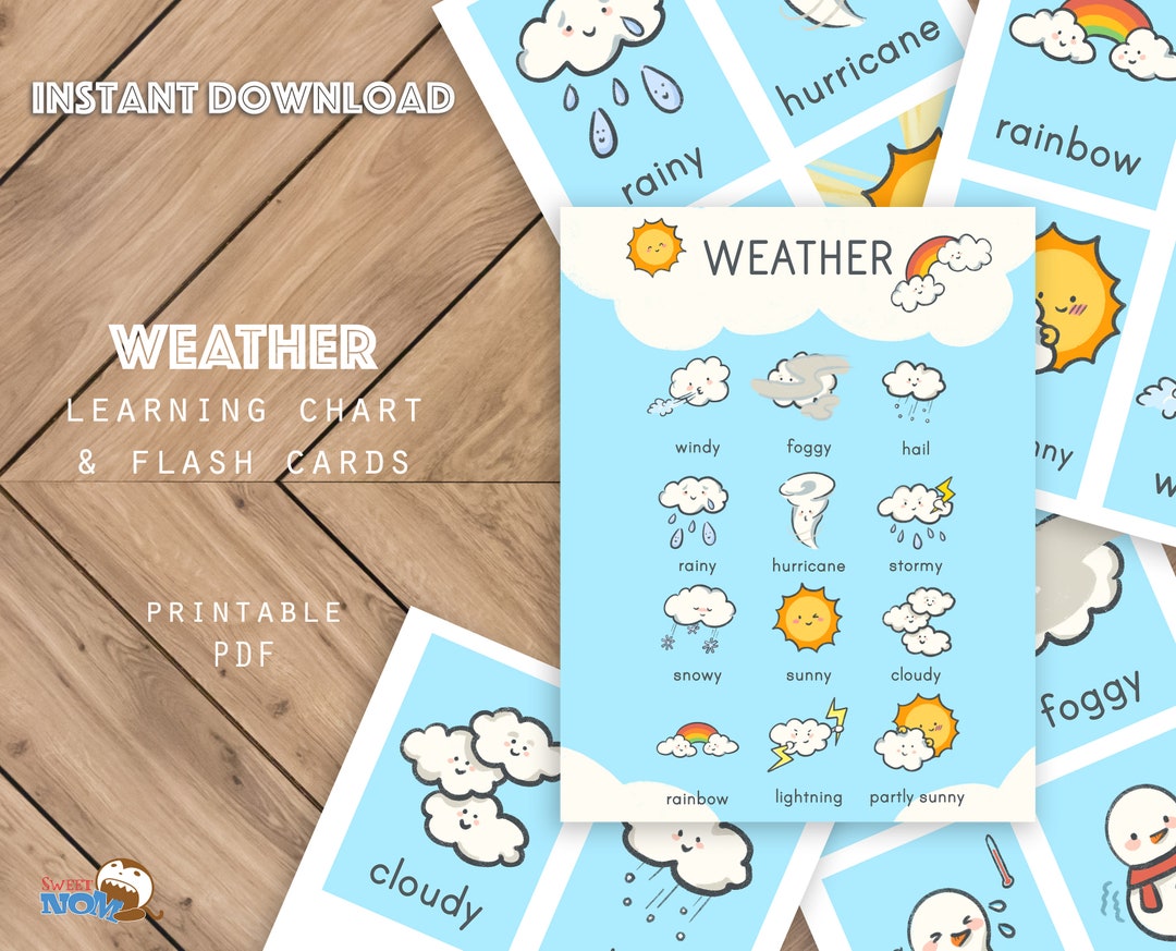 DIGITAL Weather Flashcards + Learning Chart . Instant Download ...