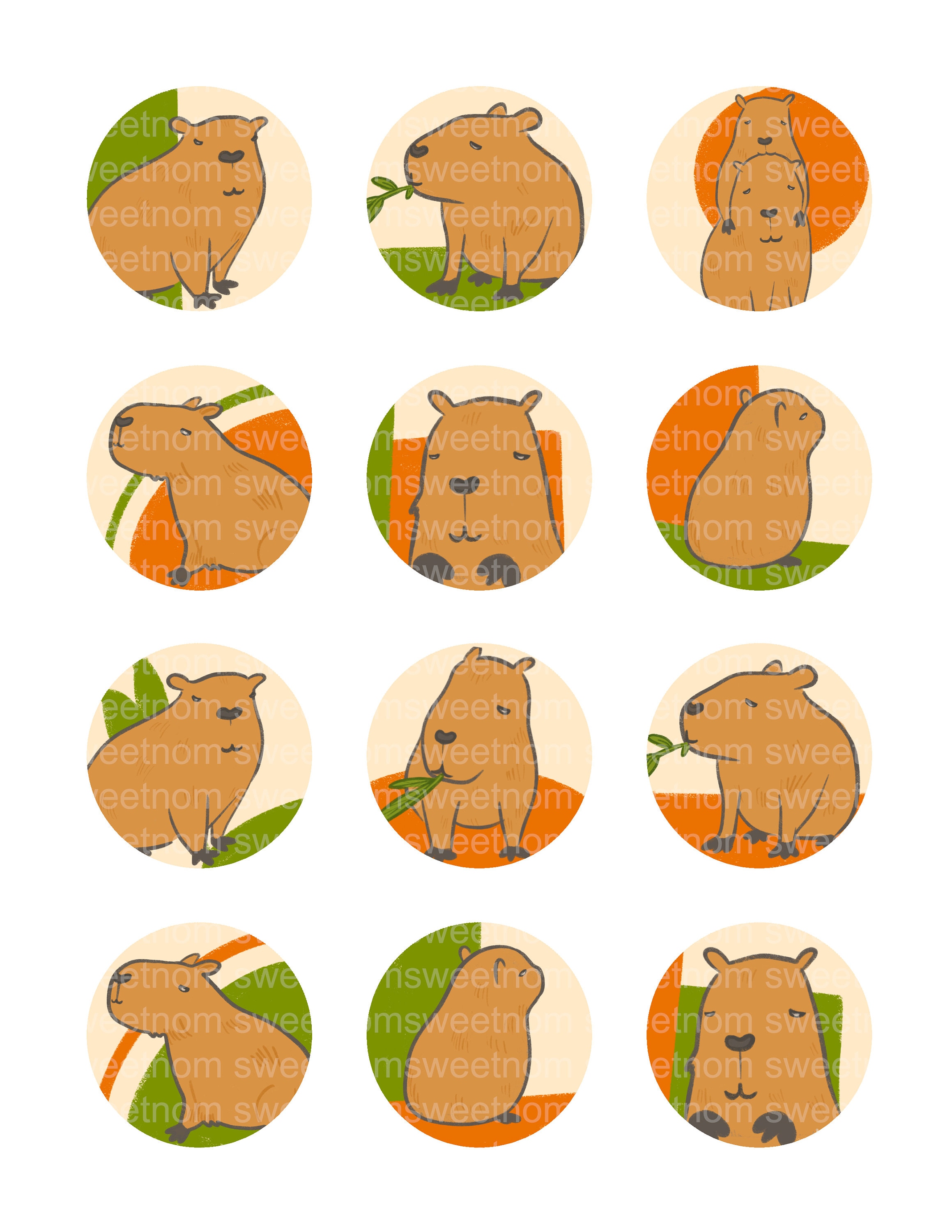 DIGITAL Capybara Cupcake Toppers 2" Round Instant Download Printable ...