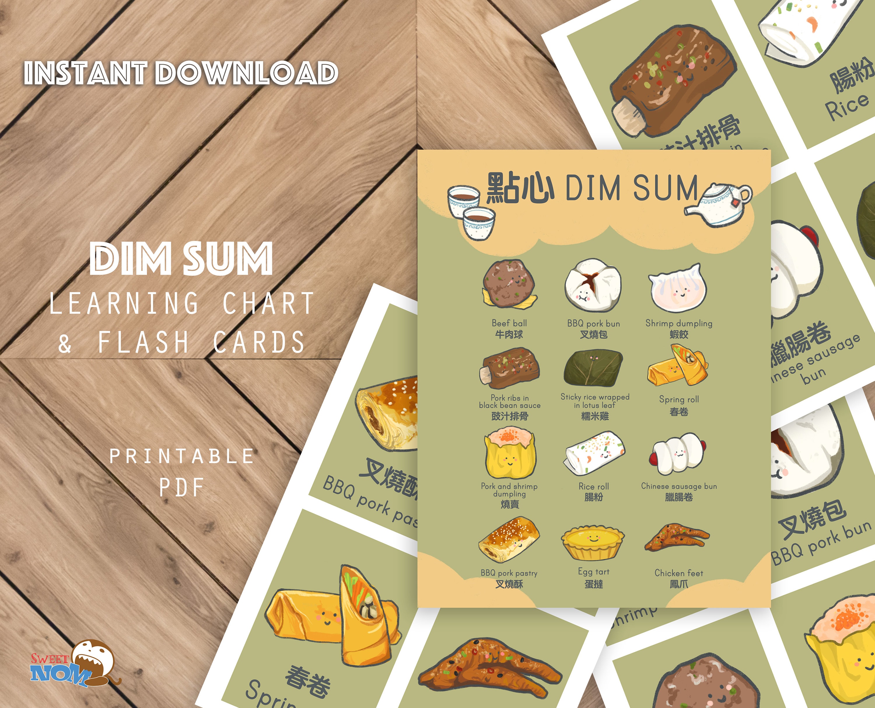 DIGITAL Dim Sum Flashcards + Learning Chart . Instant Download ...