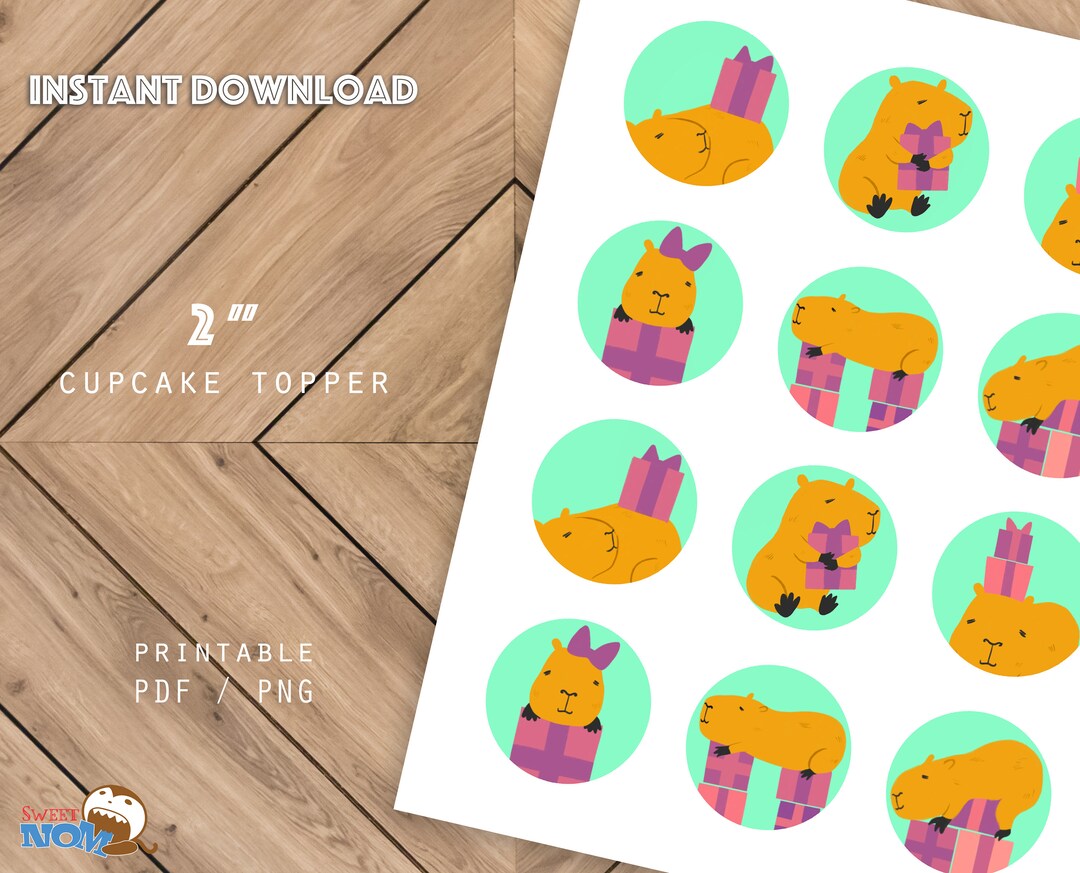 DIGITAL Capybara Cupcake Toppers 2" Round Instant Download Printable ...