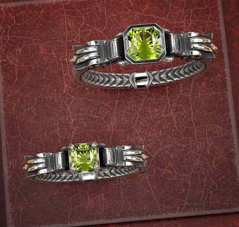 Viking Dragon Peridot Ring: Celtic Gold or Sterling Silver Wedding Band ...