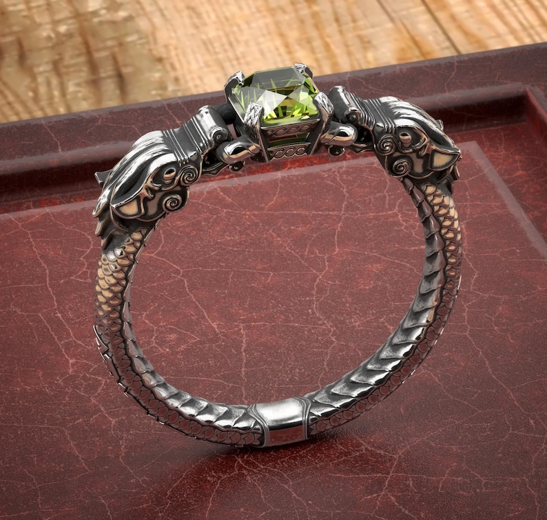 Viking Dragon Peridot Ring: Celtic Gold or Sterling Silver Wedding Band ...