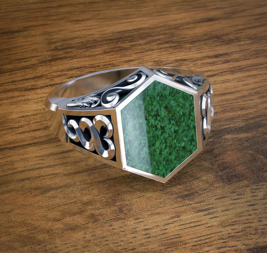 Handmade Jade & Sterling Silver Mens Ring: Vintage Geometric Design - Etsy