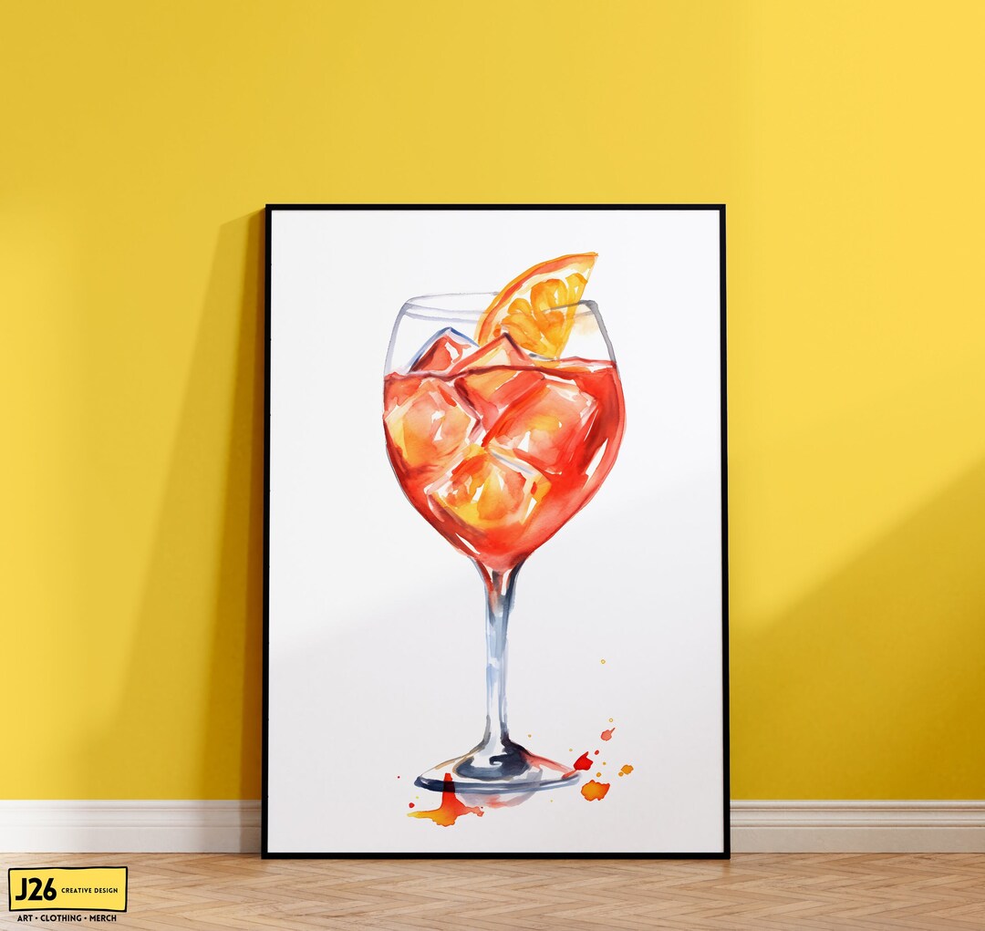 Aperol Spritz Cocktail Digital Print, Printable Wall Art, Bart Cart Art ...