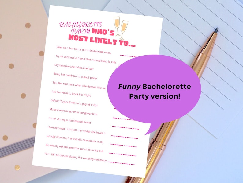 Funny Bachelorette Party Game - Who's Most Likely to (PDF Download) - Etsy
