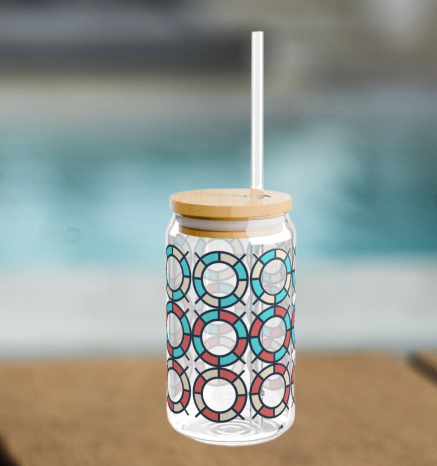 Summer Sipper Glass W/ Bamboo Lid / Straw, Vintage Nautical Drink Ware ...