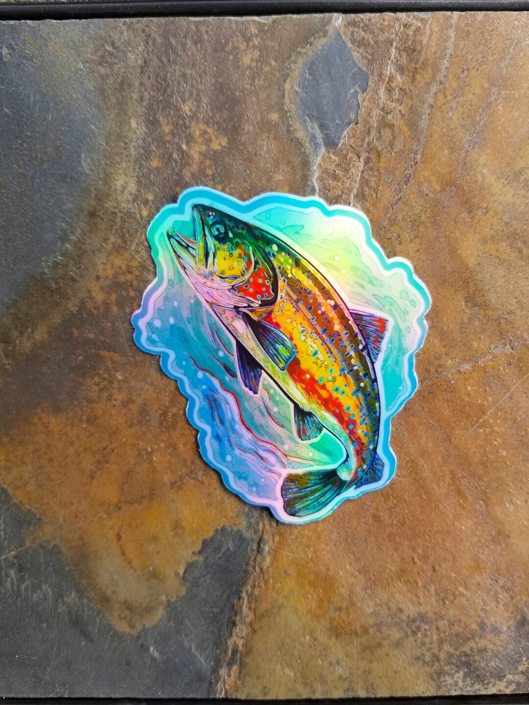 Trout Fish Sticker, Hologram Sticker, Laptop Decals, Suncatcher, Trippy ...