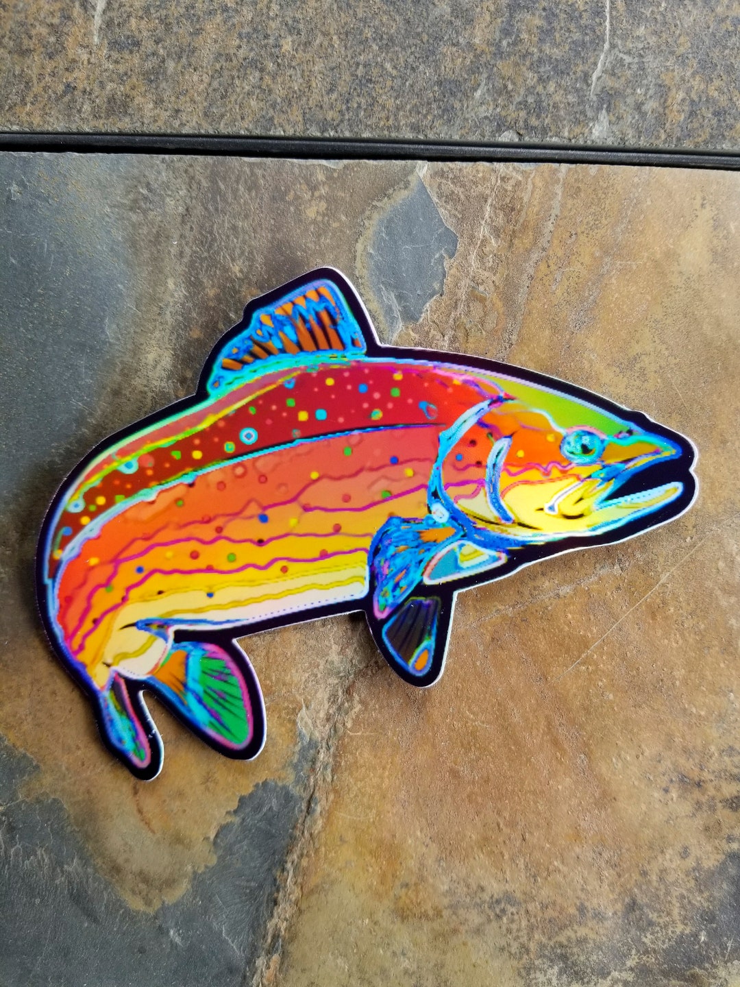 Trout Fish Sticker, Hologram Sticker, Laptop Decals, Suncatcher, Trippy ...