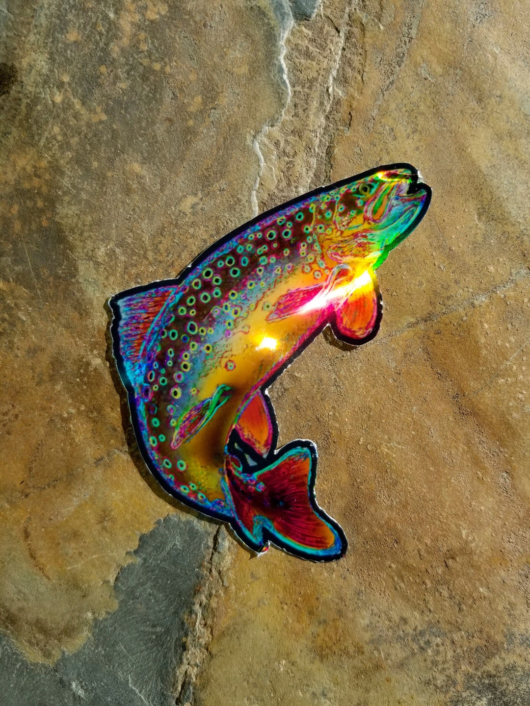 Trout Fish Sticker, Hologram Sticker, Laptop Decals, Suncatcher, Trippy ...