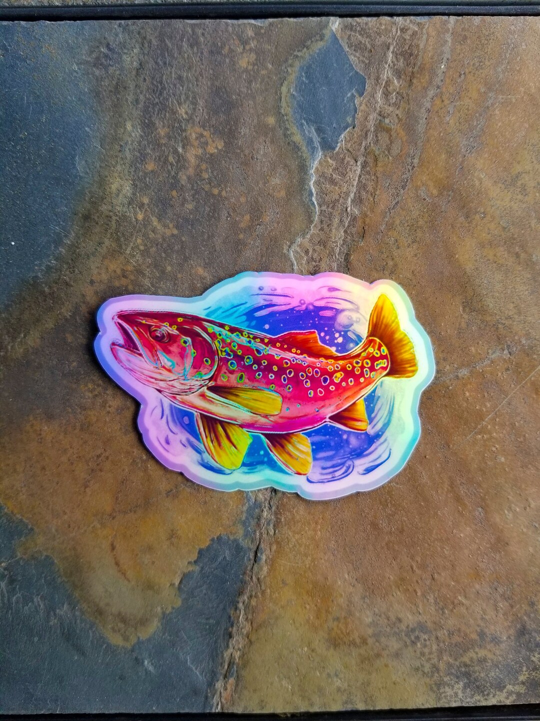 Trout Fish Sticker, Hologram Sticker, Laptop Decals, Suncatcher, Trippy ...