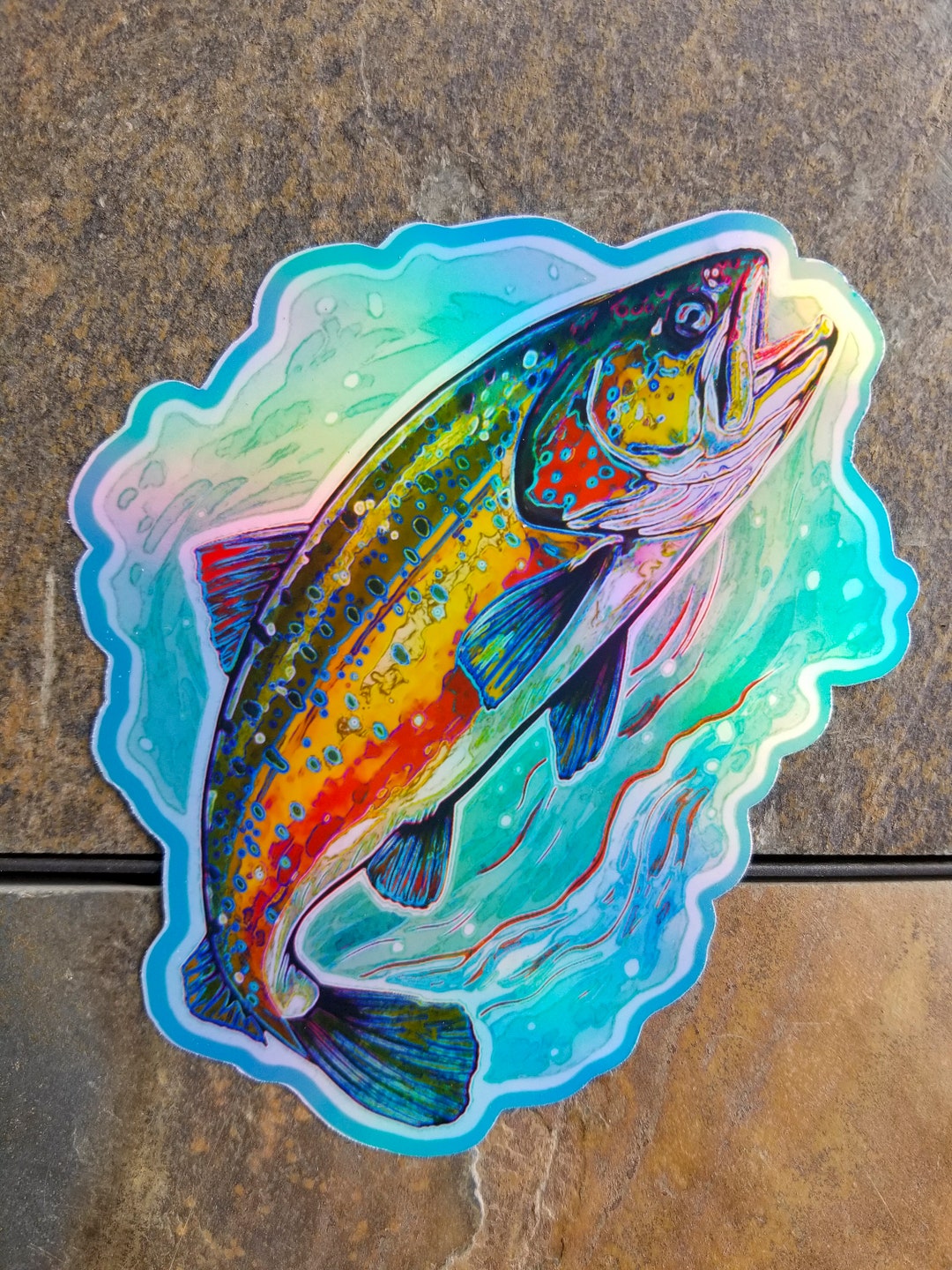 Trout Fish Sticker, Hologram Sticker, Laptop Decals, Suncatcher, Trippy ...