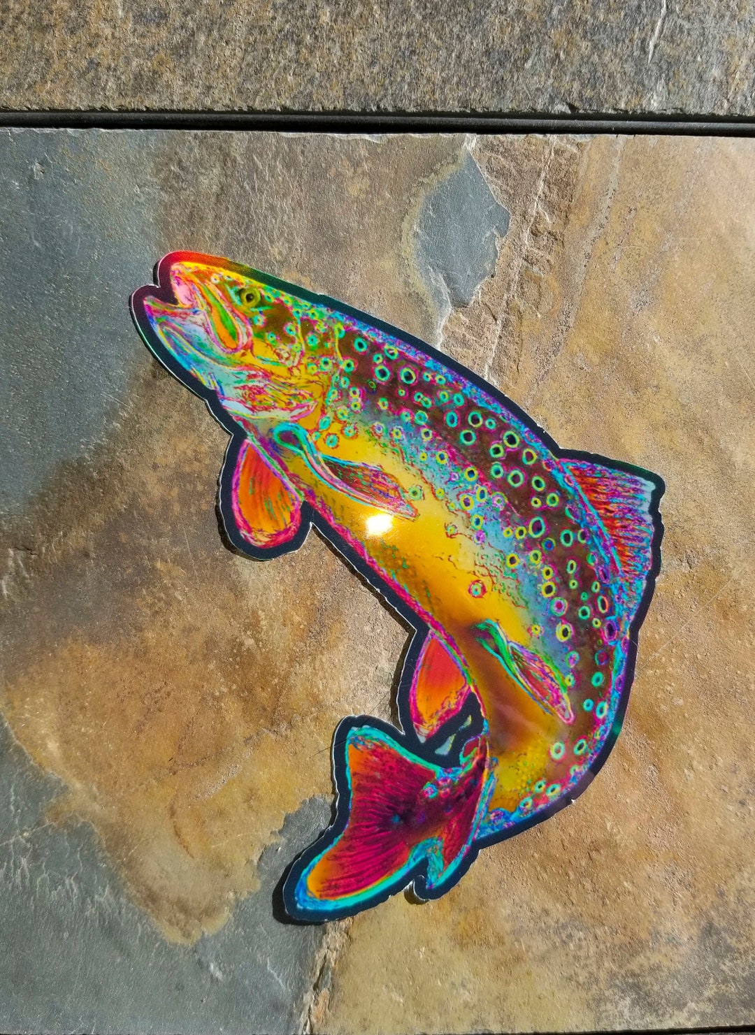 Trout Fish Sticker, Hologram Sticker, Laptop Decals, Suncatcher, Trippy ...
