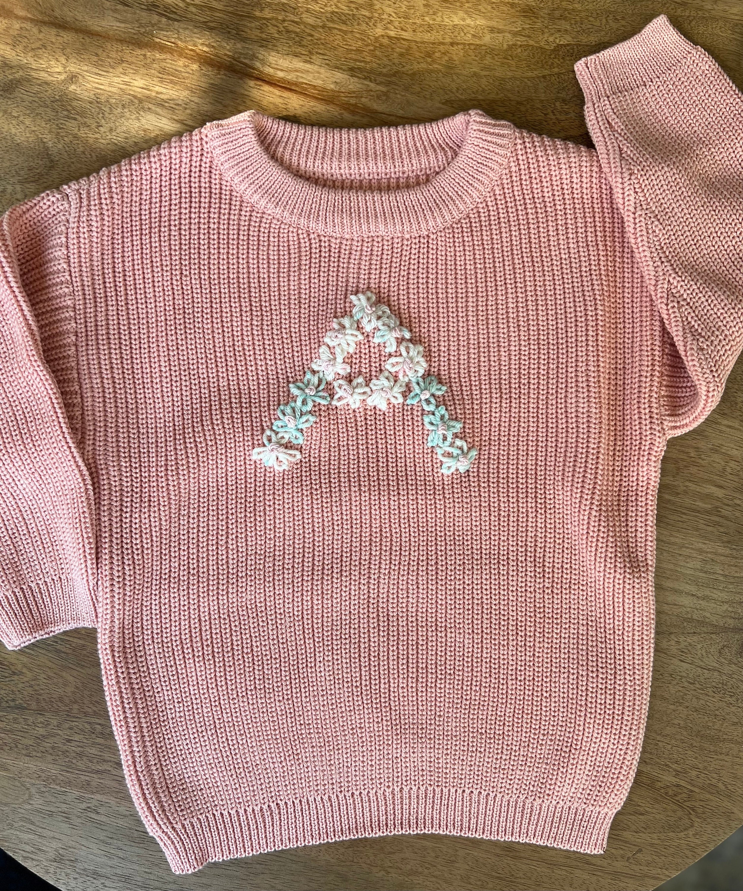 Floral Initial Sweater, Custom Knit Sweater, Hand Embroidered Letter ...