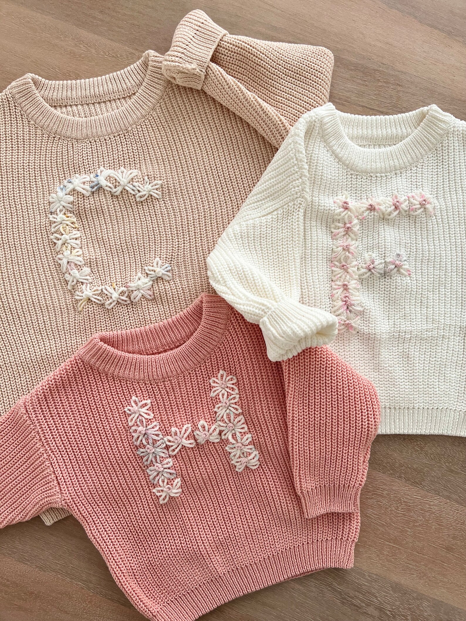 Floral Initial Sweater, Custom Knit Sweater, Hand Embroidered Letter ...