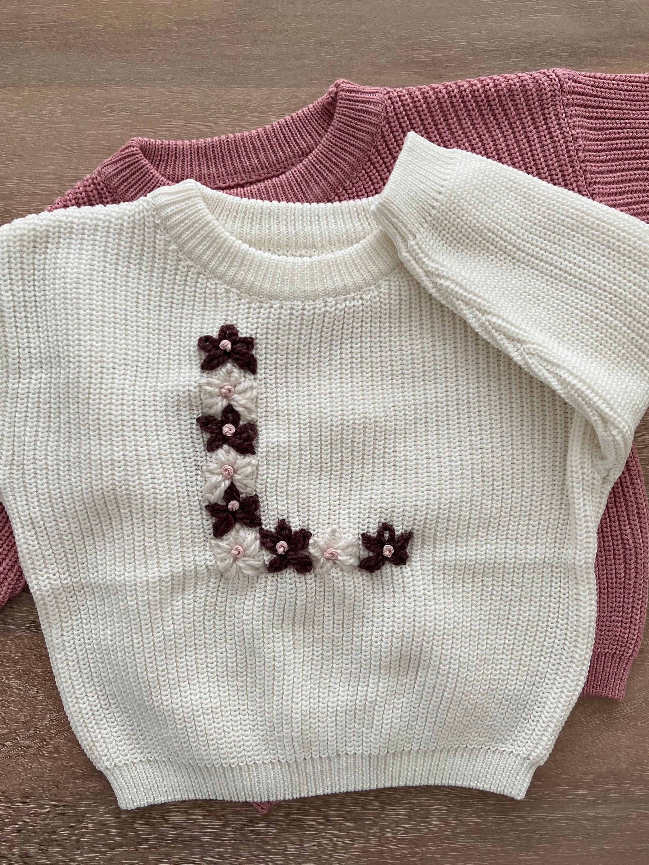 Floral Initial Sweater, Custom Knit Sweater, Hand Embroidered Letter ...