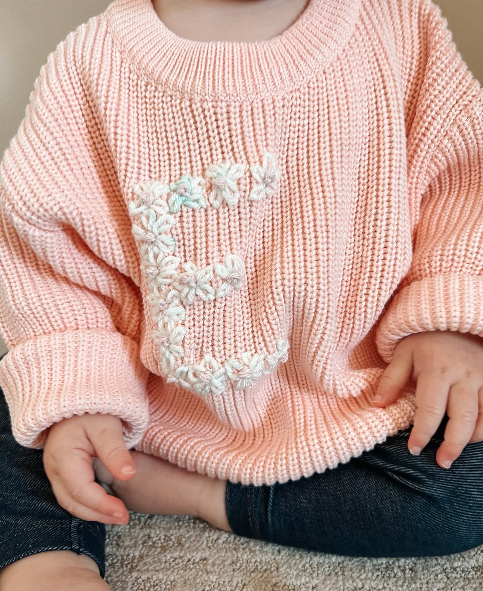 Floral Initial Sweater, Custom Knit Sweater, Hand Embroidered Letter ...